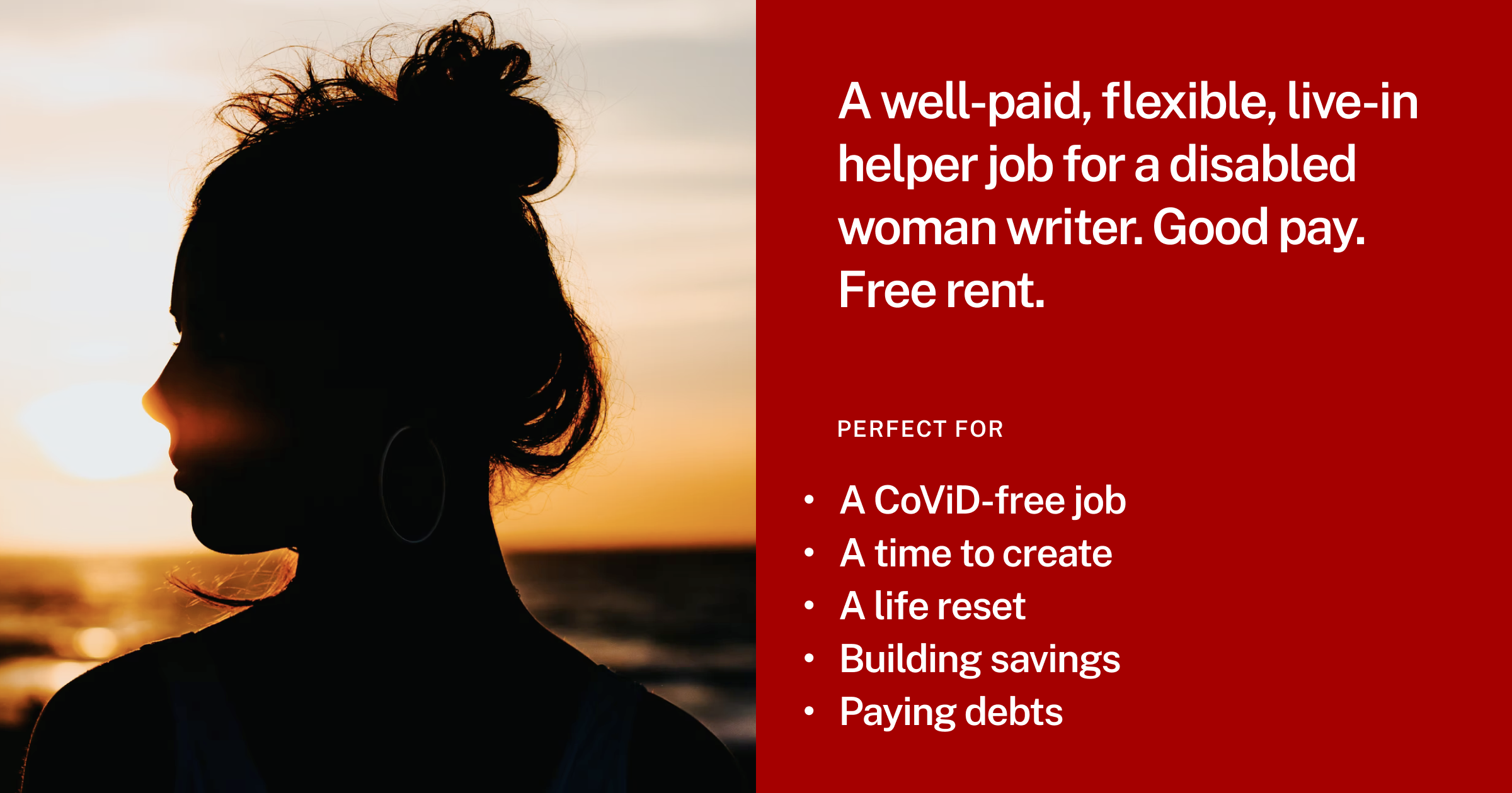 A flexible live-in helper job for a disabled woman writer